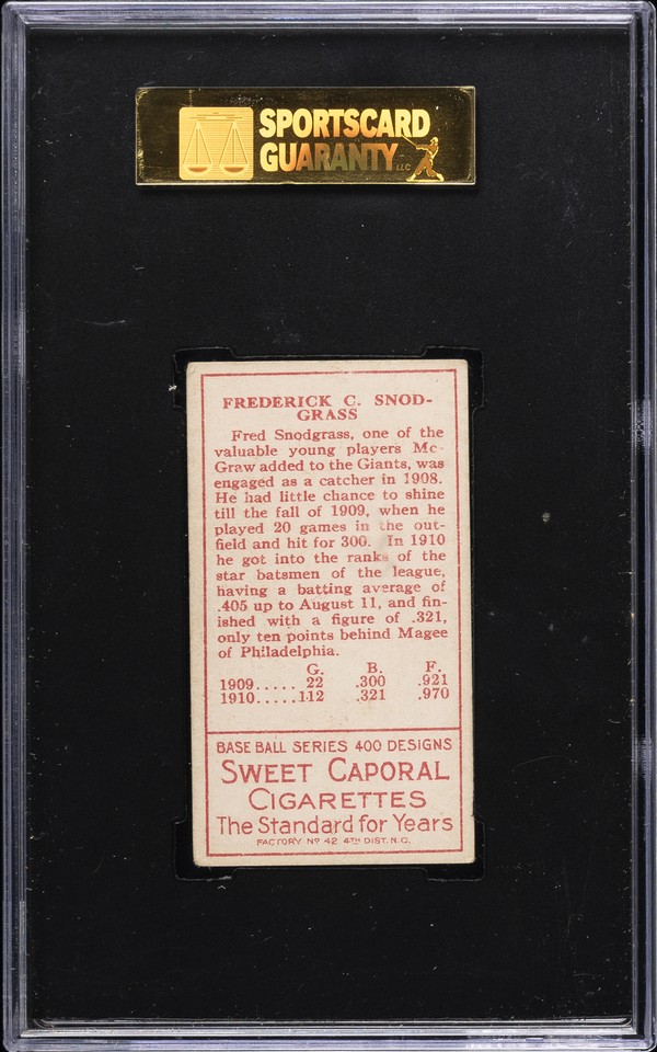 1911 SWEET CAPORAL SGC 60 #T205 FRED SNODGRASS SGC 5 | eBay