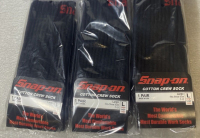 BLACK Snap-on Tools Large (Size 7-12) Crew Socks Made In The USA **3 ...