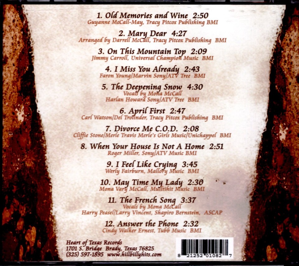 Darrell McCall - Old Memories & Wine - CD Country Music Heart of Texas ...