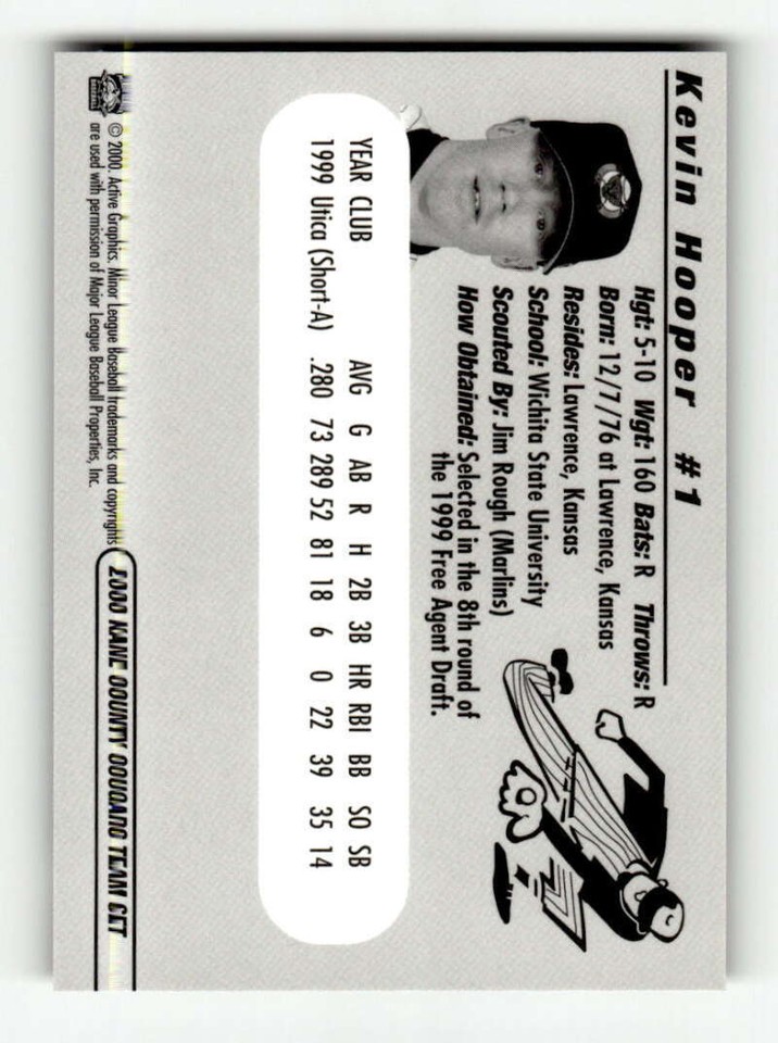2000 Active Graphics Kane County Cougars Kevin Hooper BXCP09 | eBay