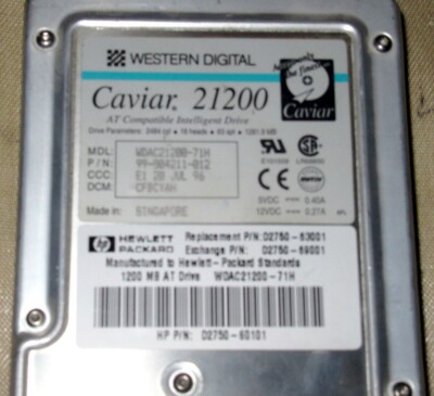 Western Digital Caviar 21200 Model WDAC21200-71H 1281.9 MB IDE HDD | eBay