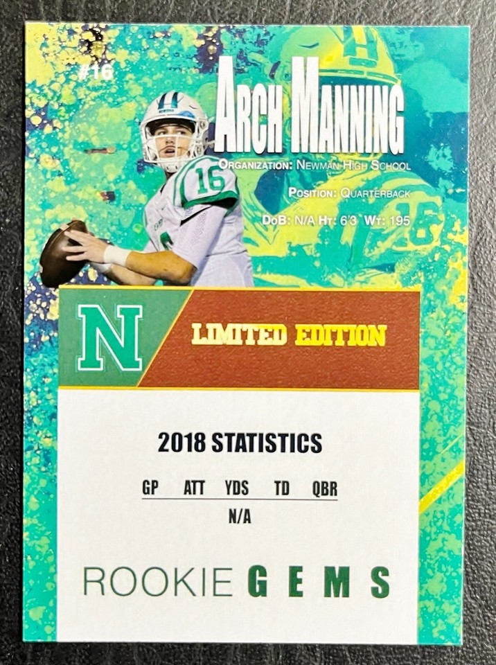 2022 Rookie Prospect Gold Arch Manning Promo Rookie Mint Condition | eBay