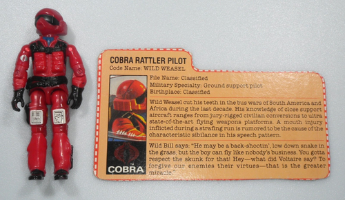 1984 Cobra Wild Weasel Figure File Card Vintage G.I. GI Joe 3.75 ARAH ...