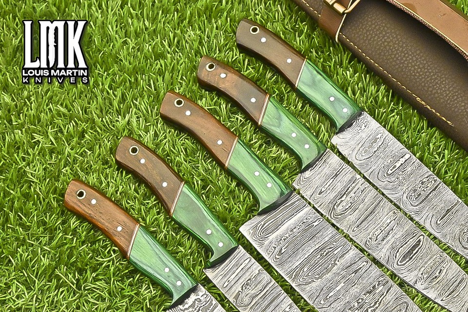 LMK Hand Crafted Chef Knife Twist Damascus Walnut Wood Lot of 5 Outdoor | eBay