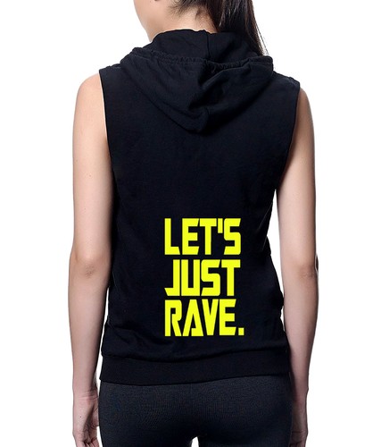 Junior's Let's Just Rave Black Fleece Zipper Vest Hoodie Music Dance ...