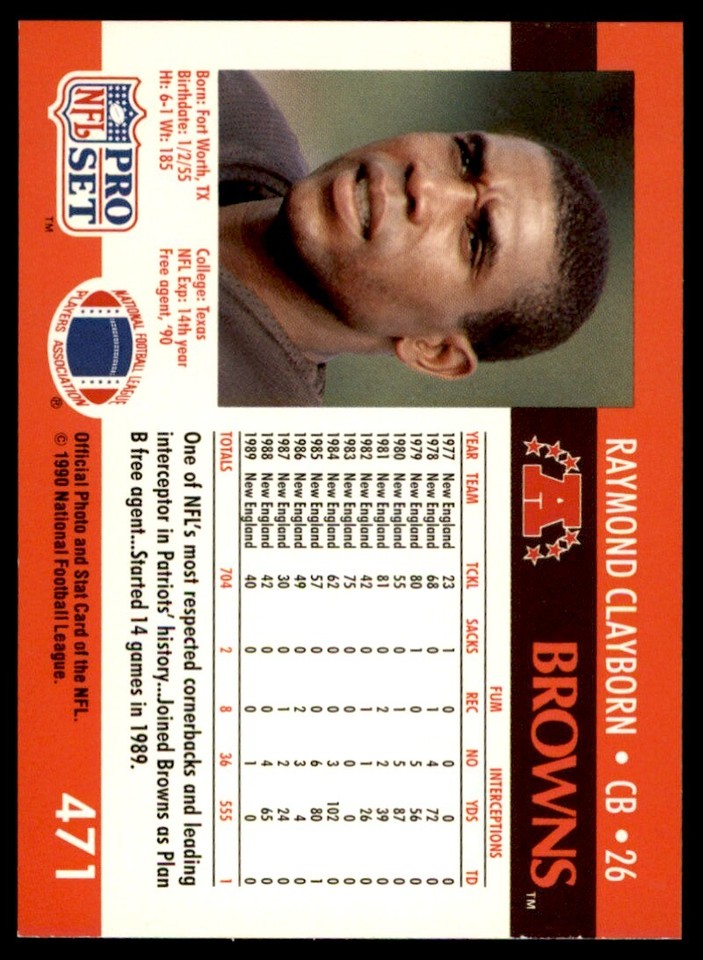 1990 Pro Set Raymond Clayborn Cleveland Browns #471 | eBay