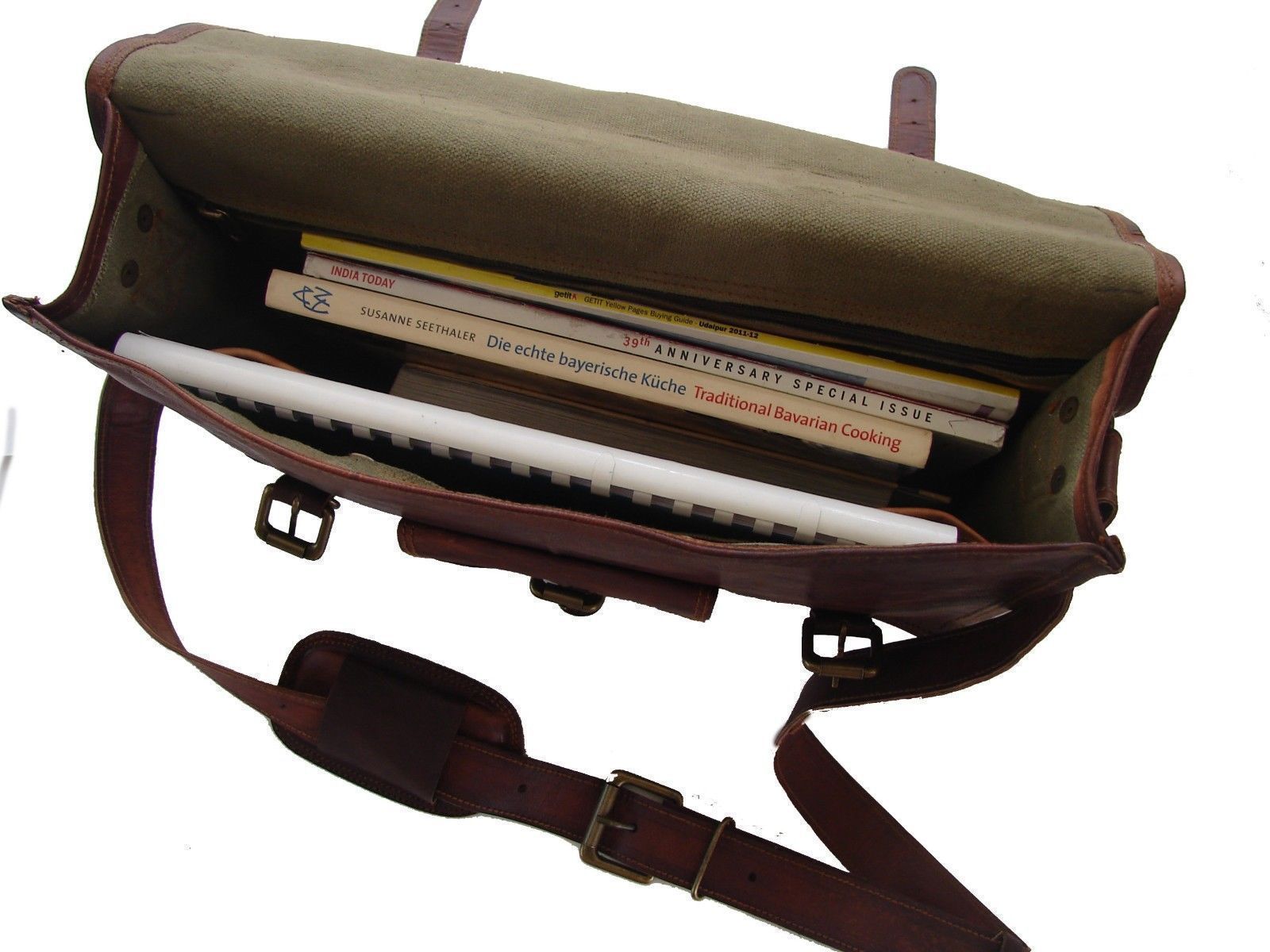 New Men Vintage Brown Distressed Leather Messenger Shoulder Laptop Bag ...