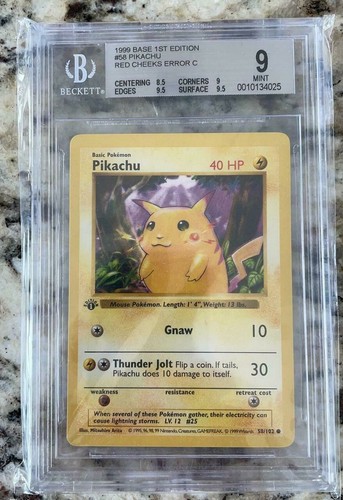 Pikachu Red Cheeks 1st Edition Shadowless Base Set 58# BGS 9 Like PSA ...