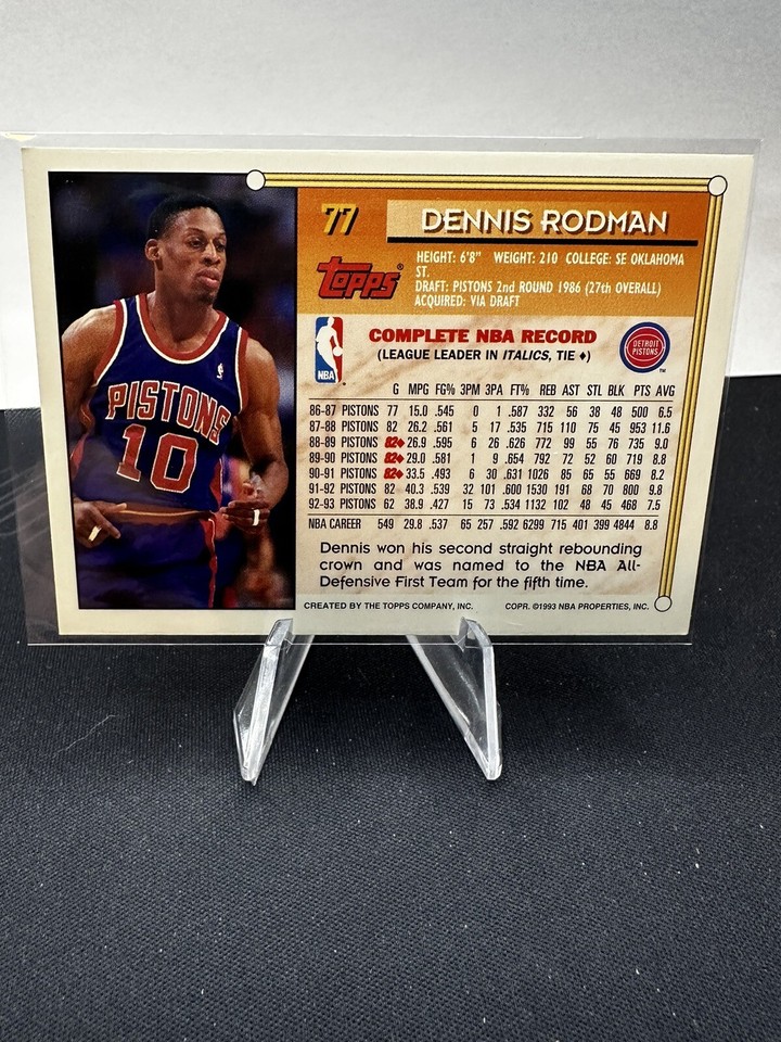 💥1993-94 Topps Gold Dennis Rodman Basketball Card Detroit Pistons #77 ...