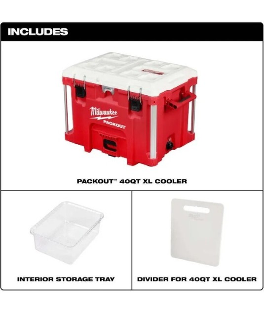 Milwaukee PACKOUT 40QT XL Cooler 1-Drawer Tool Box - Red (48-22-8462 ...