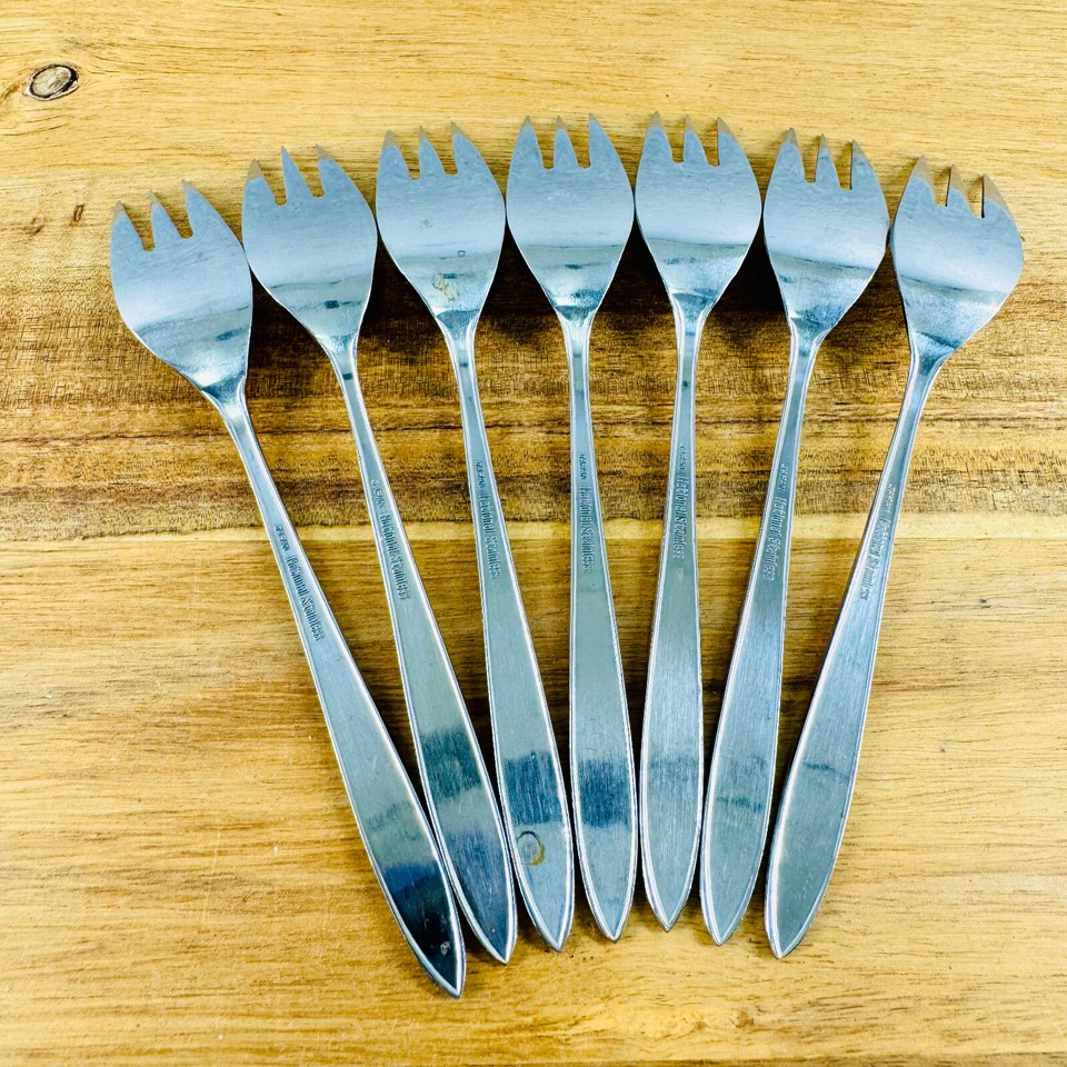 National Stainless CHARMANTE 7 Salad Forks Flatware Stainless Steel Vtg ...