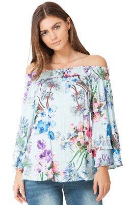 Hale Bob Off Shoulder Floral Tunic | Bell Sleeves Blue Ivory XS NWT ...