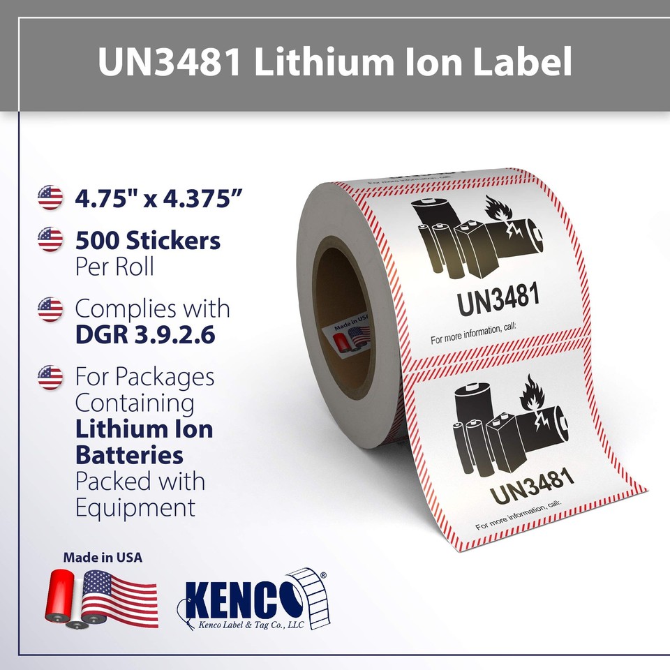 Lithium Ion Battery Label Stickers, Large 4.375 X .75 Adhesive Labels ...