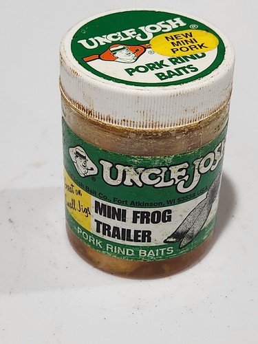 Jar of Uncle Josh Bait Company Pork Rind Baits Mini Frog Trailer White ...