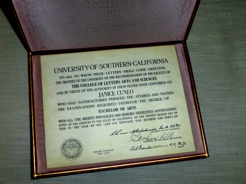 VINTAGE DIPLOMA USC UNIVERISTY OF SOUTHERN CALIFORNIA BACHELOR OF ARTS ...