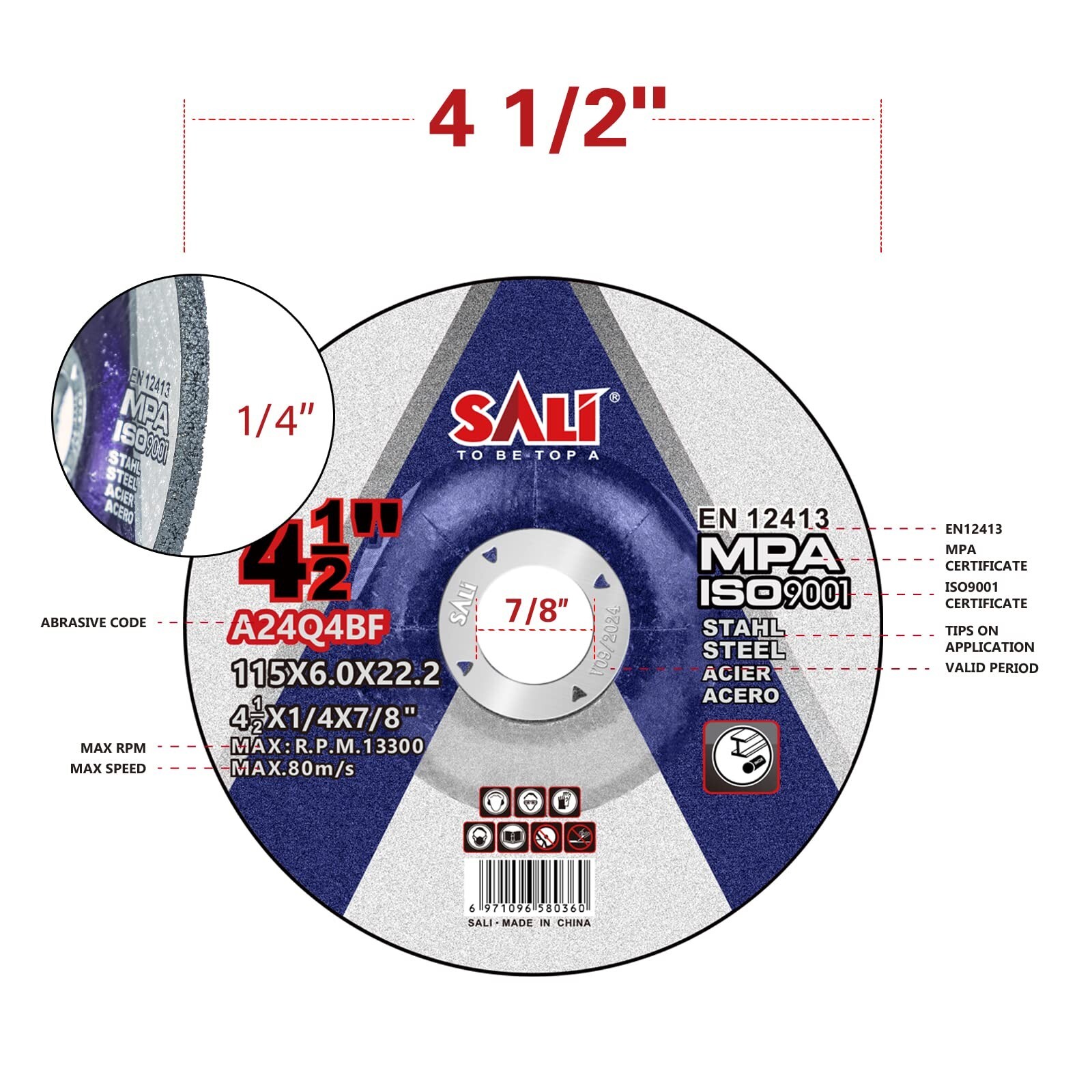 SALI 25 Pack 4-1/2 Inch Grinding Wheels for General Purpose Metal ...
