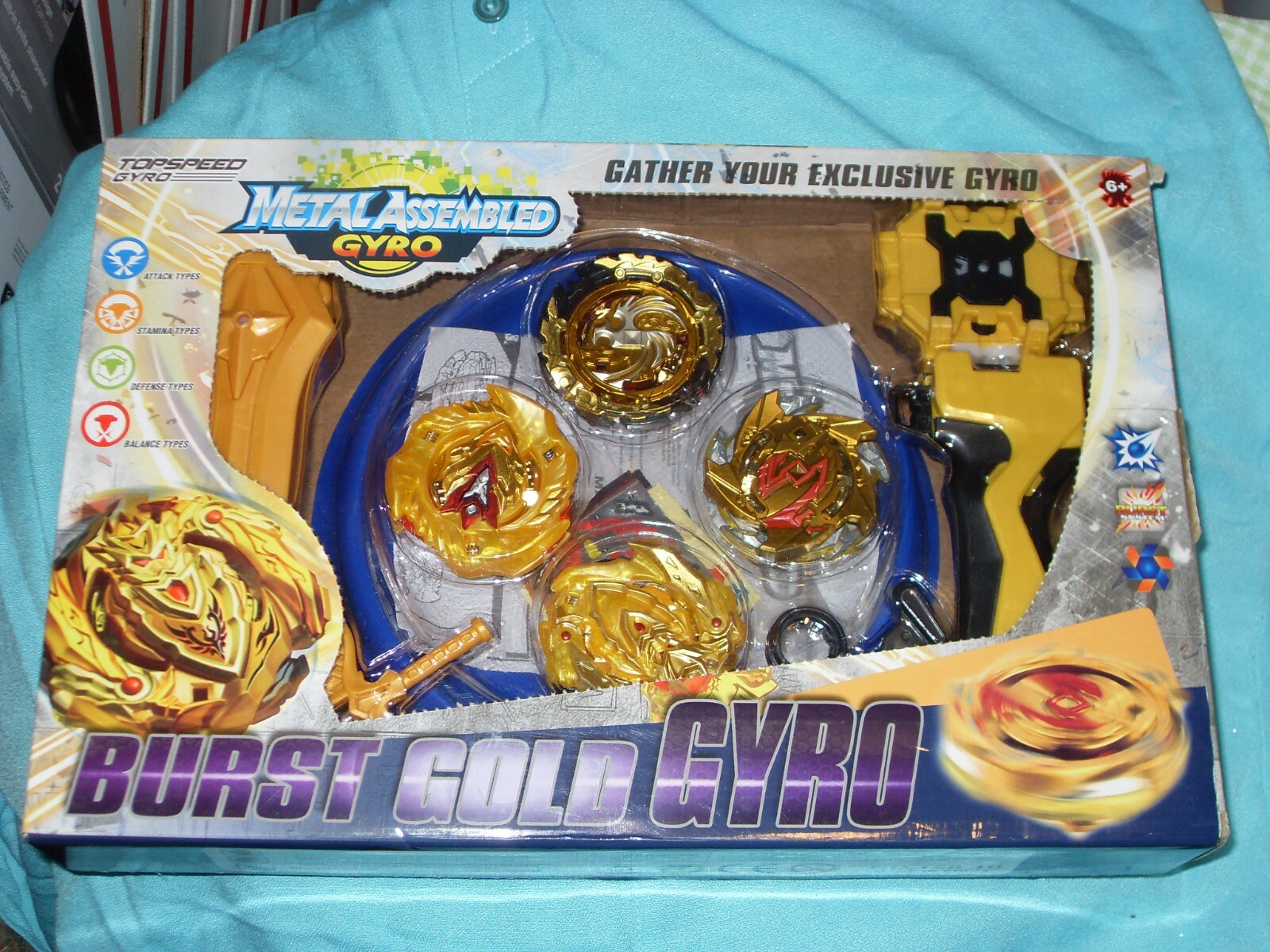 Metal Assembled Gyro- Burst Gold Gyro 4 Golden Gyros,Launcher and Arena ...