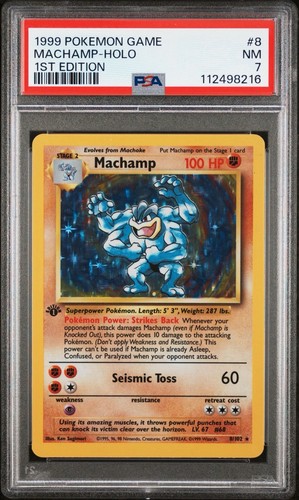 1999 Pokemon Base Set 1st EDITION PSA MINT Machamp 8/102 HOLO RARE TCG ...