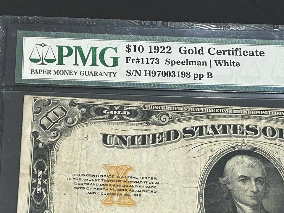 1922 $10 Gold Certificate LARGE Note ***PMG VF 25*** US Bill LOW ...