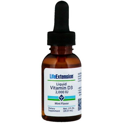 Life Extension, Liquid Vitamin D3, Mint, 50 mcg (2,000 IU), 1 fl oz (29 ...