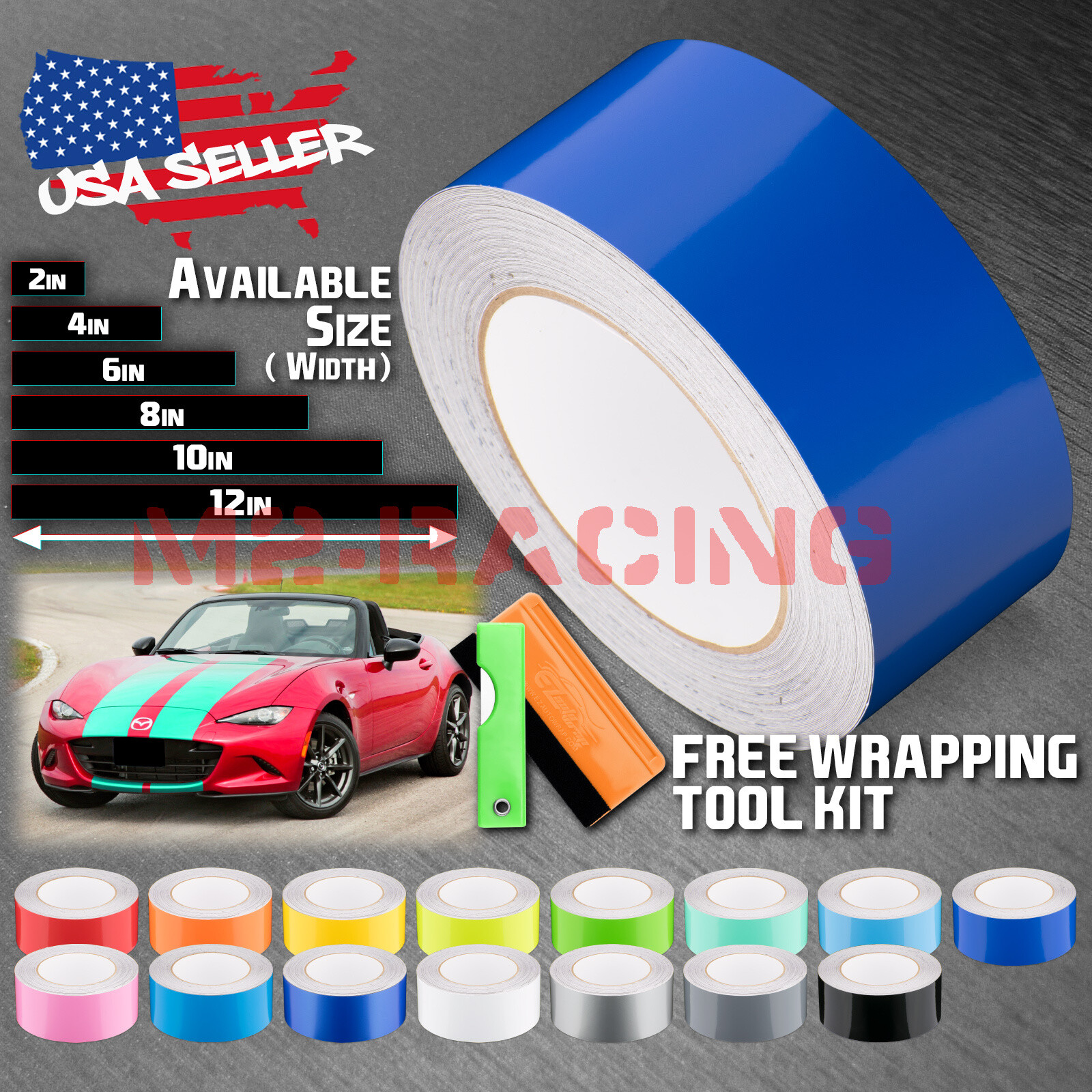 Gloss Color Racing Stripes Vinyl Wrap For Mazda Miata MX-5 Stripe 25FT ...