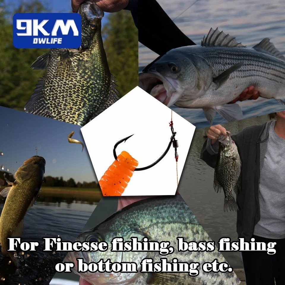 9KM Drop Shot Hooks with Swivel Soft Lure Hooks Worm Hooks for Bass ...