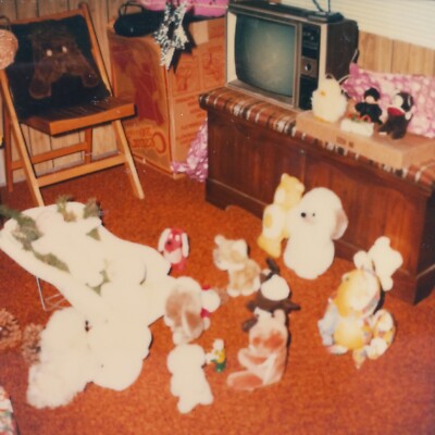 Vintage Polaroid Photo Odd Still Life Stuffed Animals Toys TV Found Art ...