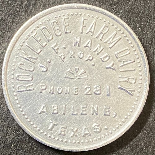 Rockledge Farm Dairy Abilene, TX Alum G/F One Pint Milk Trade Token ...