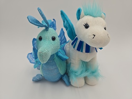 Webkinz Splash Dragon HM601 & Sapphire Pegasus HM680 Blue Plush Lot ...