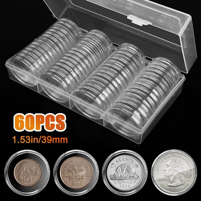 60pcs 39mm Coin Capsule Holder Clear Storage Box For 1 oz Silver ...