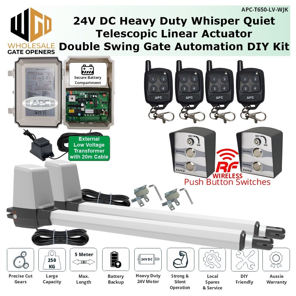 APC 24v LV Double Swing Gate Automation With 4 Remotes, 2 Wireless Push ...