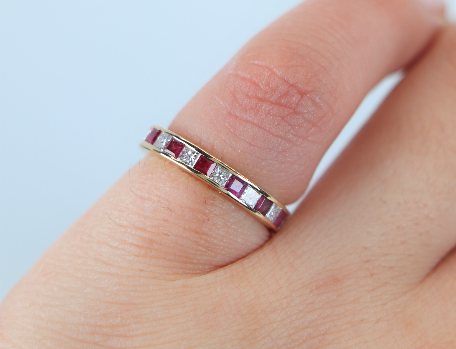 $4600 14k Yellow Gold 1.80ct Princess Cut Diamond Ruby 3.1mm Wedding ...