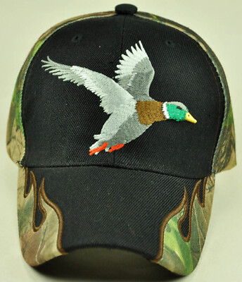 NEW! DUCK OUTDOOR HUNTING HUNTER SIDE FLAME CAP HAT BLACK | eBay
