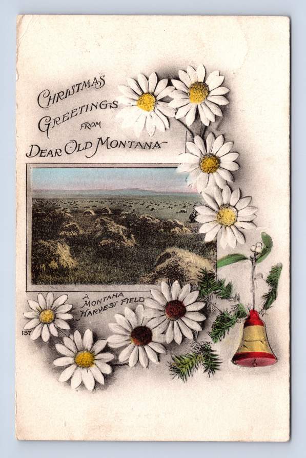 "Christmas Greetings ~ Dear Old MONTANA" Antique BILLINGS Hand Colored ...