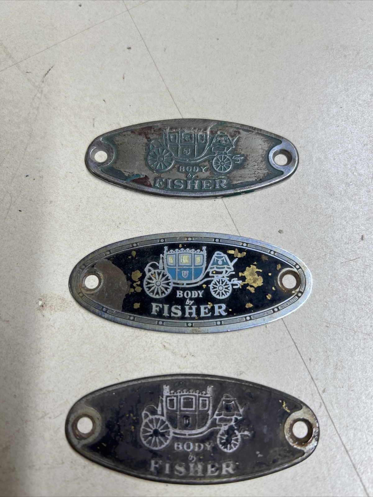 Vintage Body by Fisher Bronze Tag Emblem Nameplate Badges Set If 3 | eBay