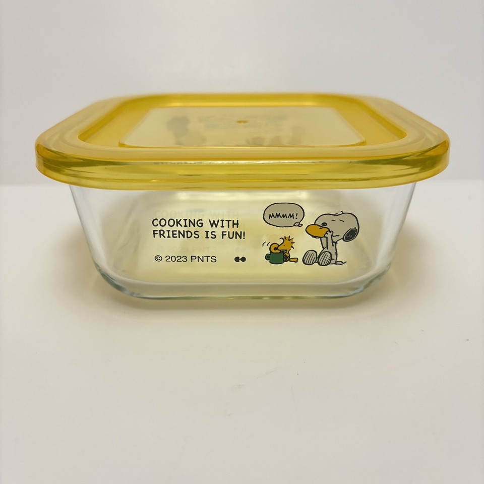 Peanuts Food Container Glass Snoopy 550ml YELLOW with/lid Japan PK-1811 ...