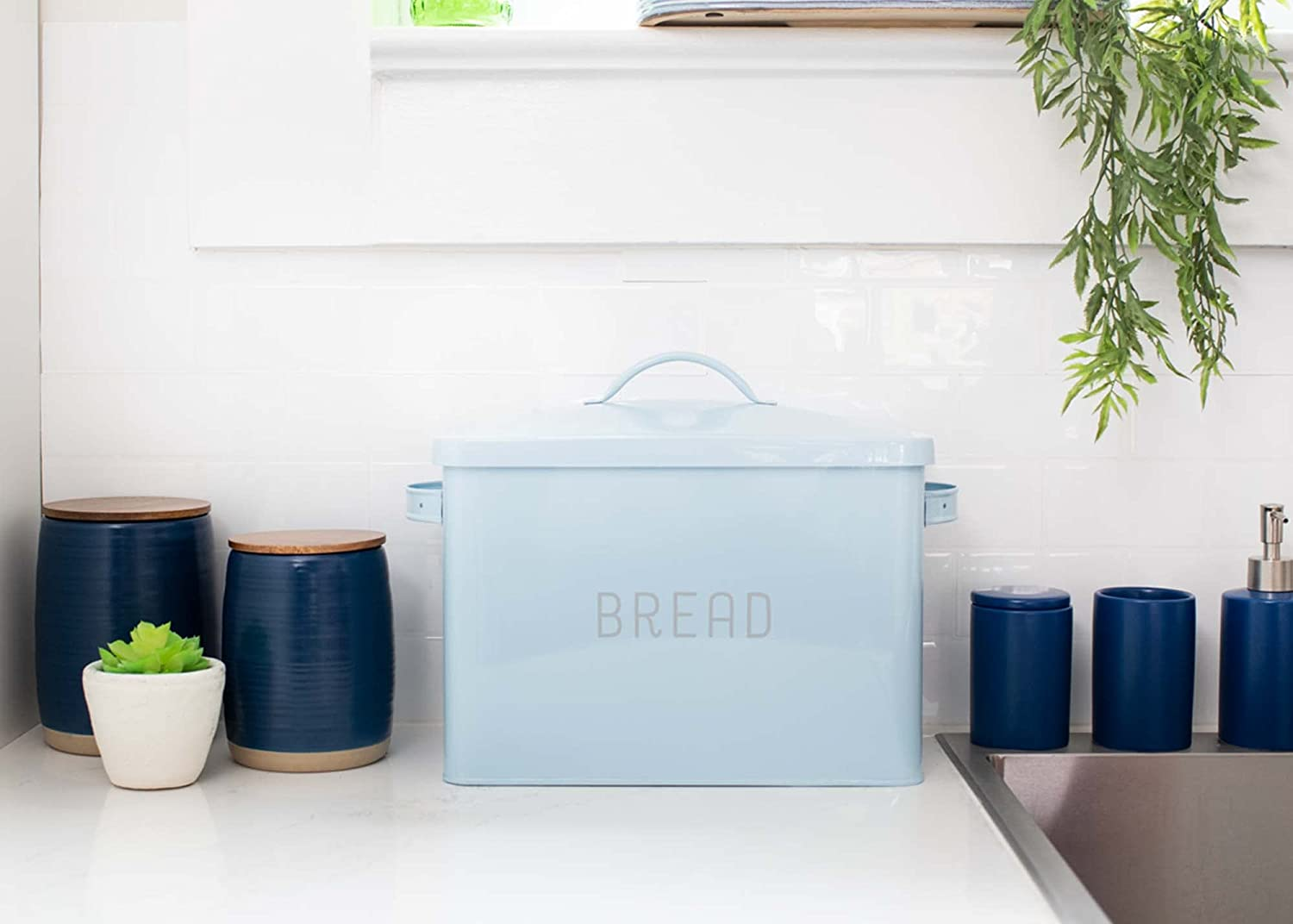 Extra Large Blue 15 X 10 Metal Farmhouse Bread Box - Holds Two ...