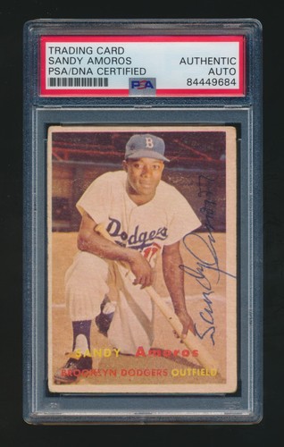 1957 Topps -#201 SANDY AMOROS (Brooklyn Dodgers) *AUTOGRAPHED* d.1992 ...