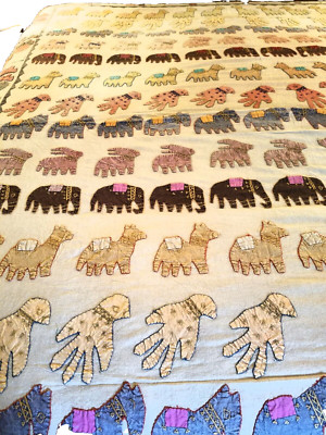 VINTAGE KATAB APPLIQUE ANIMALS COVERLET MADE IN INDIA ''RARE'' | eBay