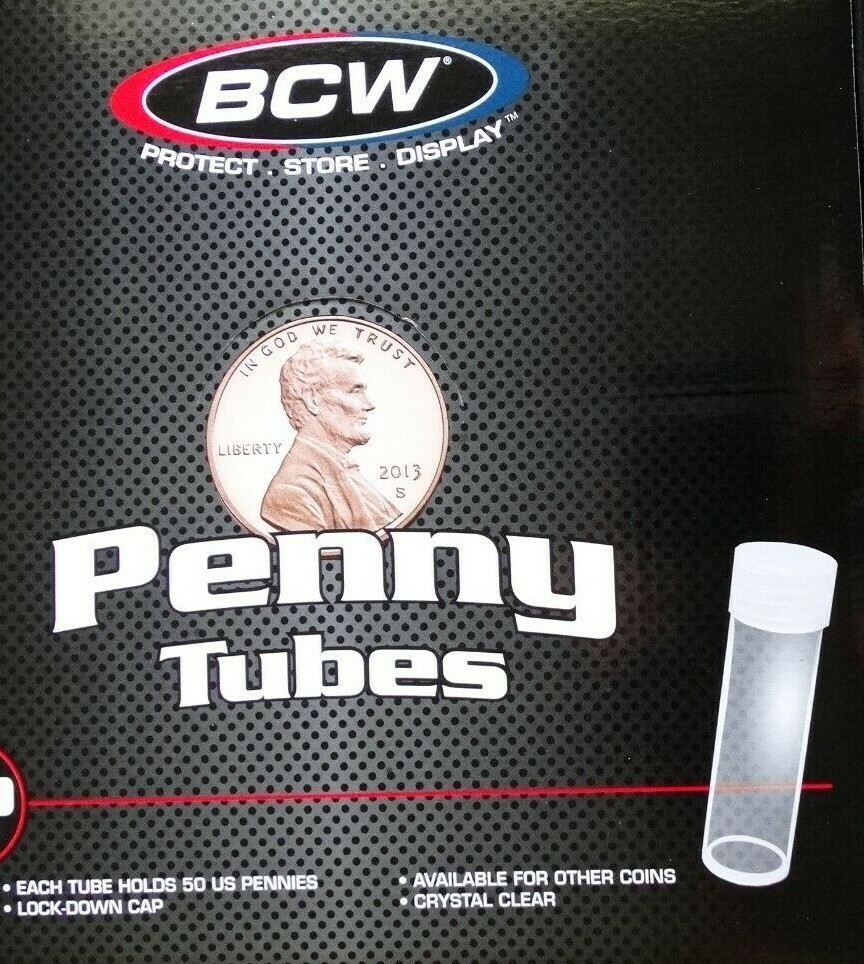 Lot of 5 BCW Penny Round Clear Plastic Coin Storage Tubes w/ Screw On ...