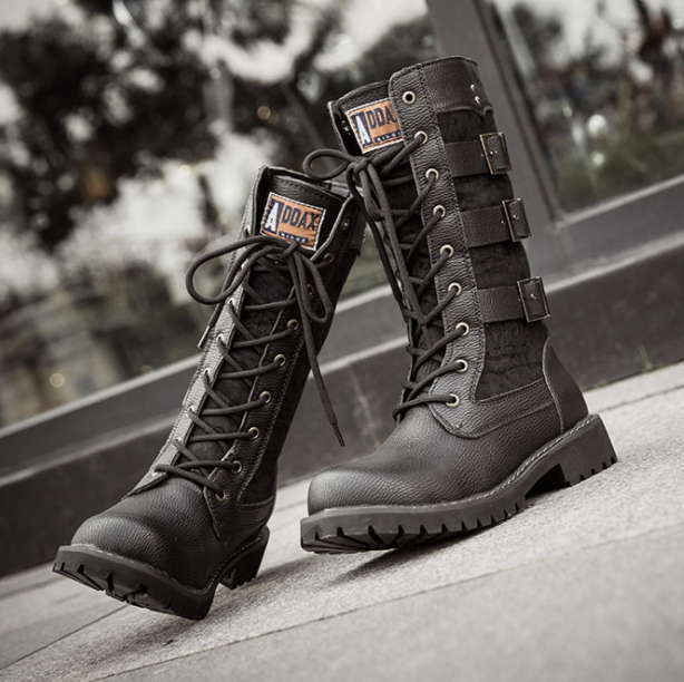 Men Combat Punk Gothic Military Boots Mid Calf Boots Biker Cosplay ...