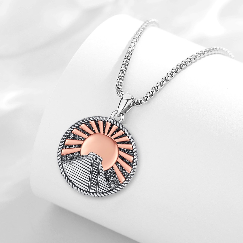 Mayan Pyramid Necklace Pendant for Men Women, 925 Sterling Silver Mayan ...