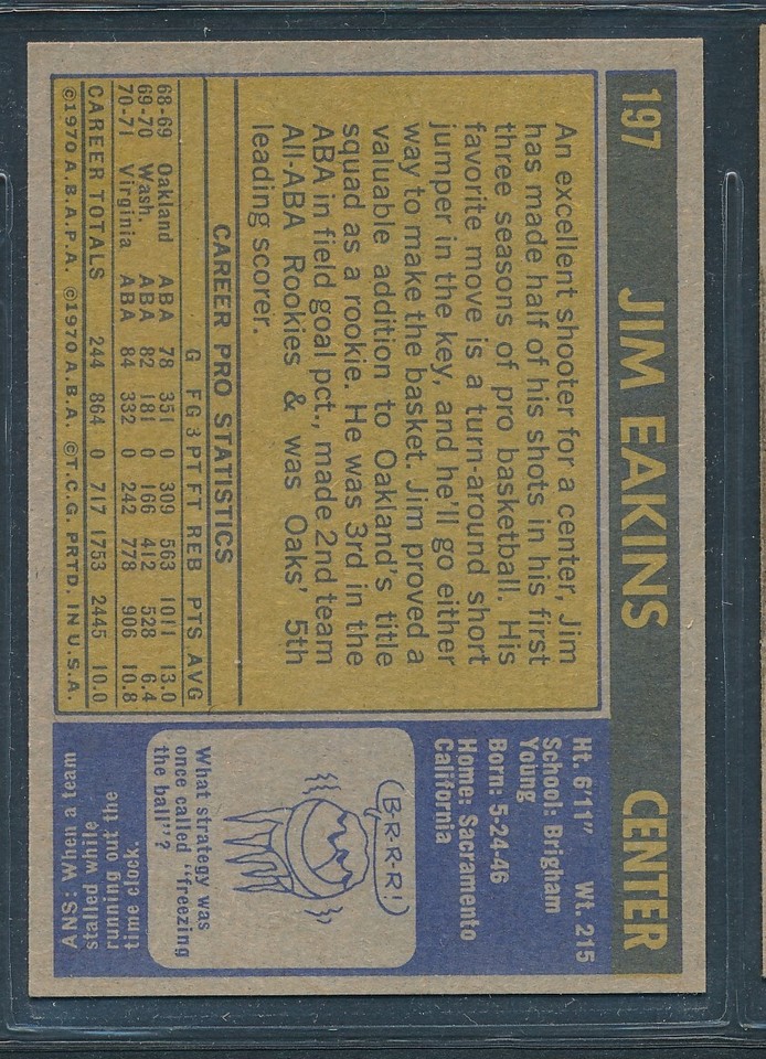 1971 Topps Basketball Set Break #197: JIM EAKINS RC Virginia Squires ...