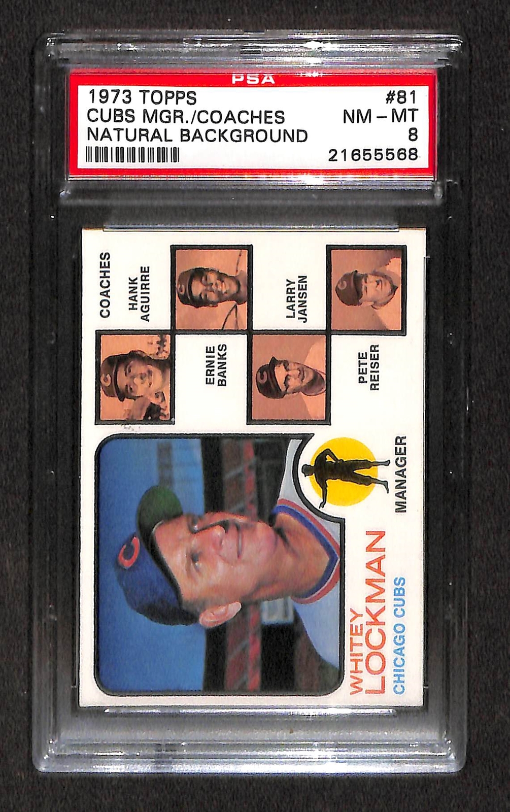 1973 TOPPS #81 CUBS MGR./COACHES NATURAL BACKGROUND PSA 8 NM-MT ...
