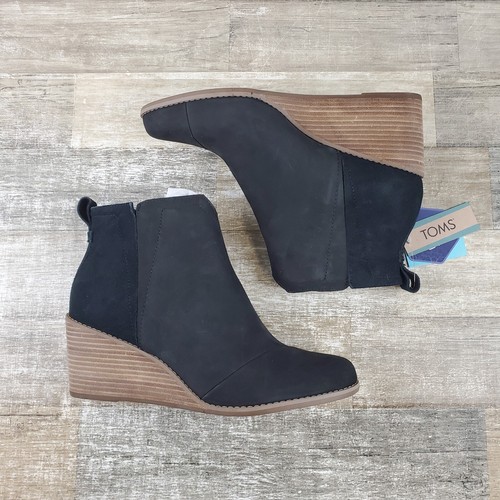 TOMS Clare Ankle Wedge Round Toe Booties Womens Sz 10 Black Casual NEW ...