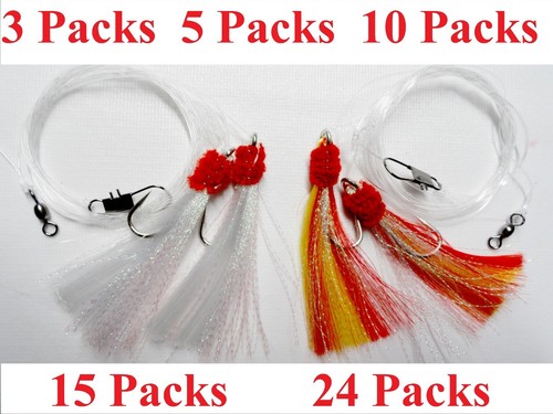 5/0 Shrimp Fly Rigs Rock Fishing Lures White & Red / Yellow Select QTY ...