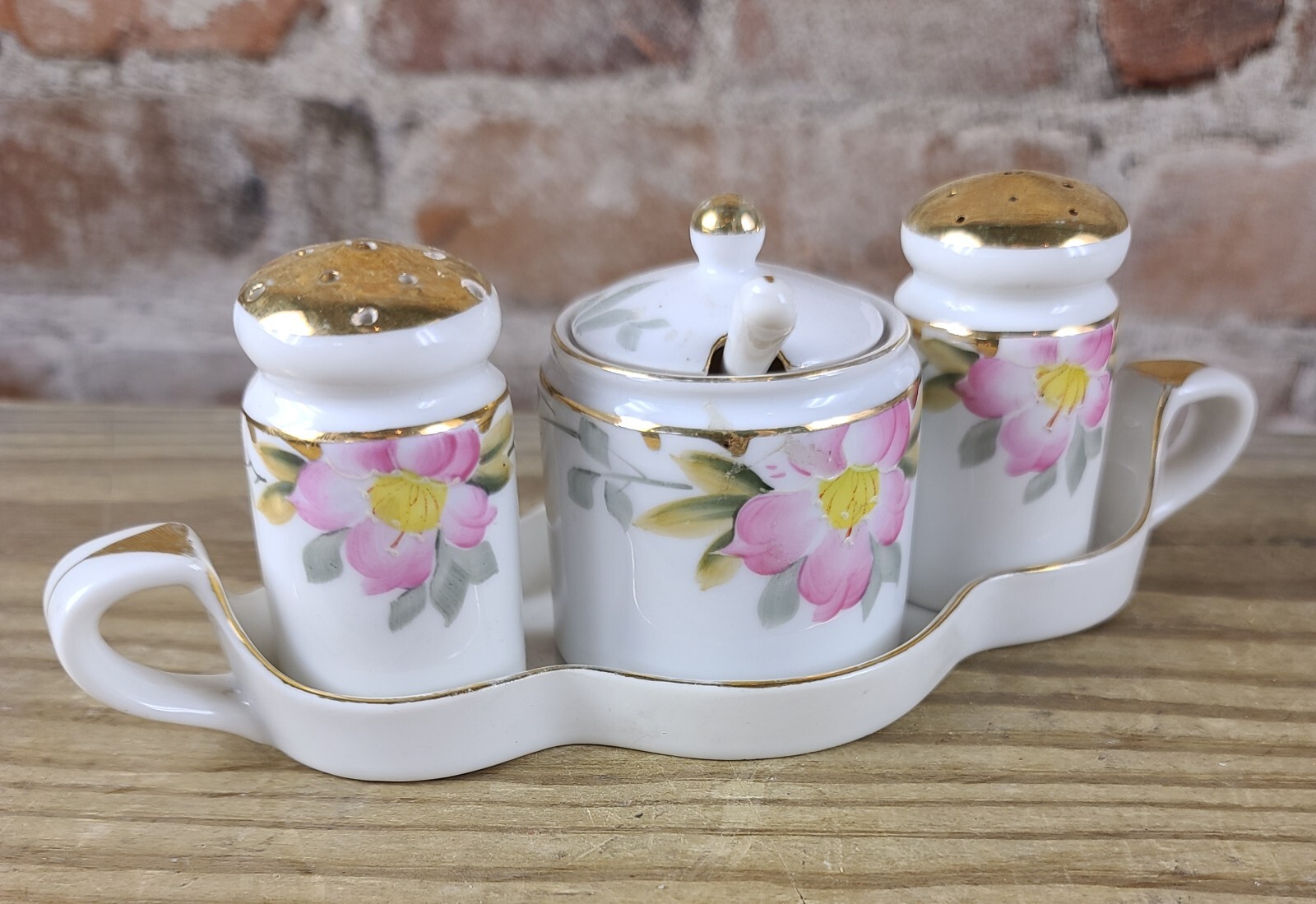 Vintage Noritake Azalea Porcelain Pattern 19322 5pc Condiment Set w ...