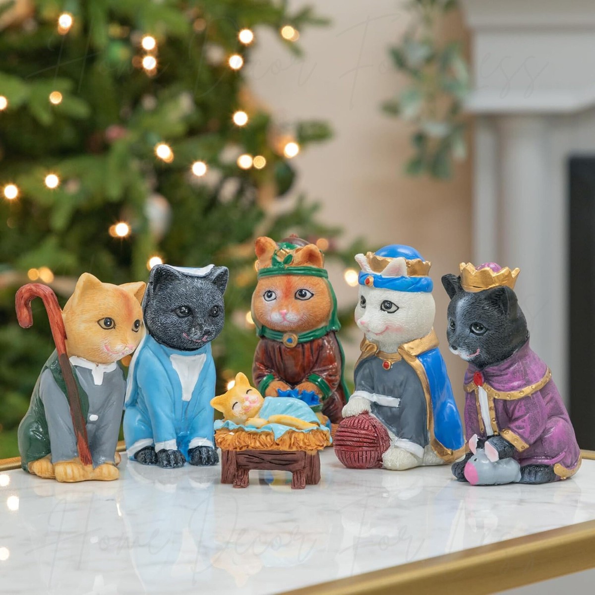Nativity Scene Merry Christmas Cats Haystack With Cat And Cock