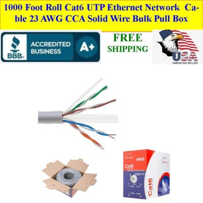 CAT6 UTP 1000 Ft Bulk Roll Ethernet Network Cable 23AWG CCA Solid Wire ...