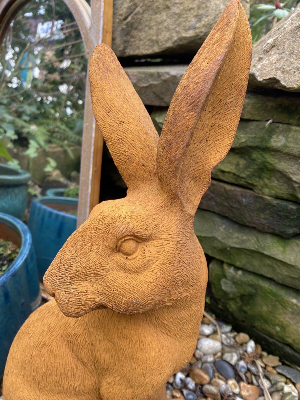 Rusty Cold Cast Iron Sitting Hare Statue Garden Ornament Figure ...